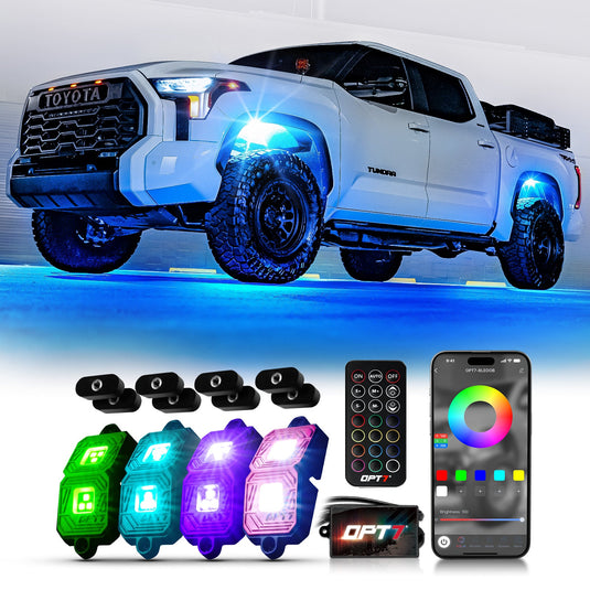 OPT7 Photon RGB 4PCS LED Rock Light w-Magnet Wide Angle Underglow Neon ...